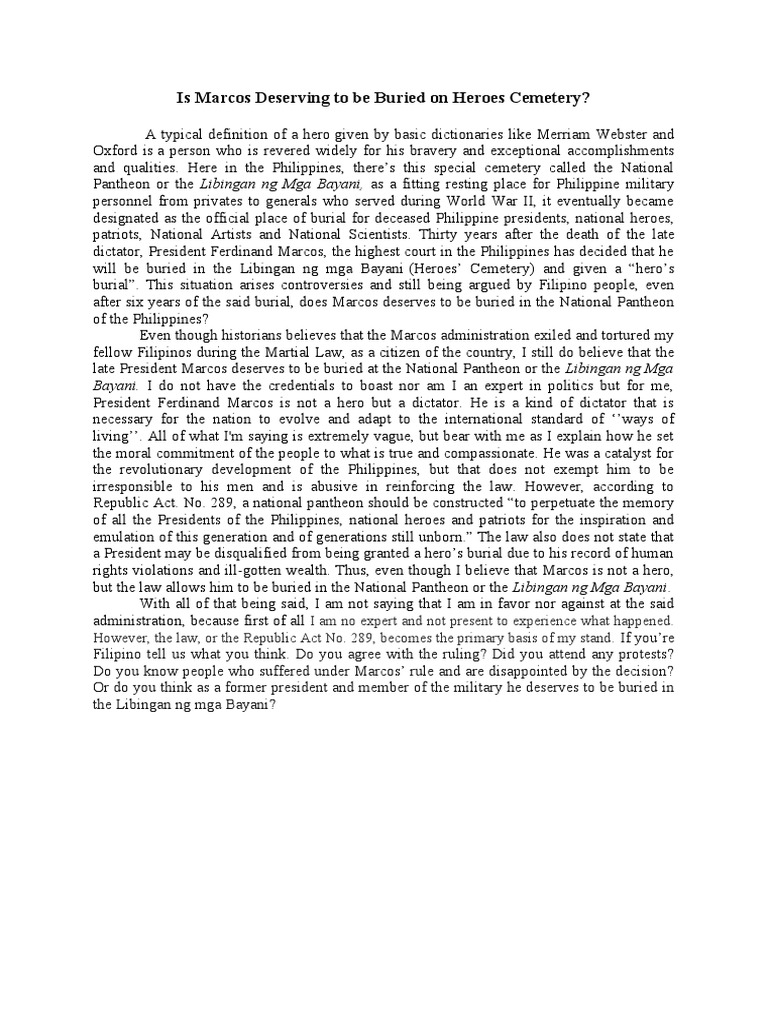 Marcos' Controversial Burial Debate | PDF
