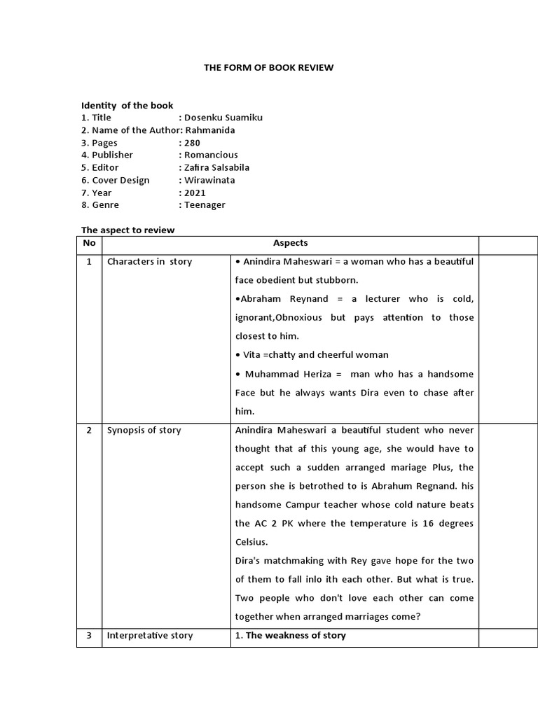 The Form of Book Review-1 | PDF | General Fiction