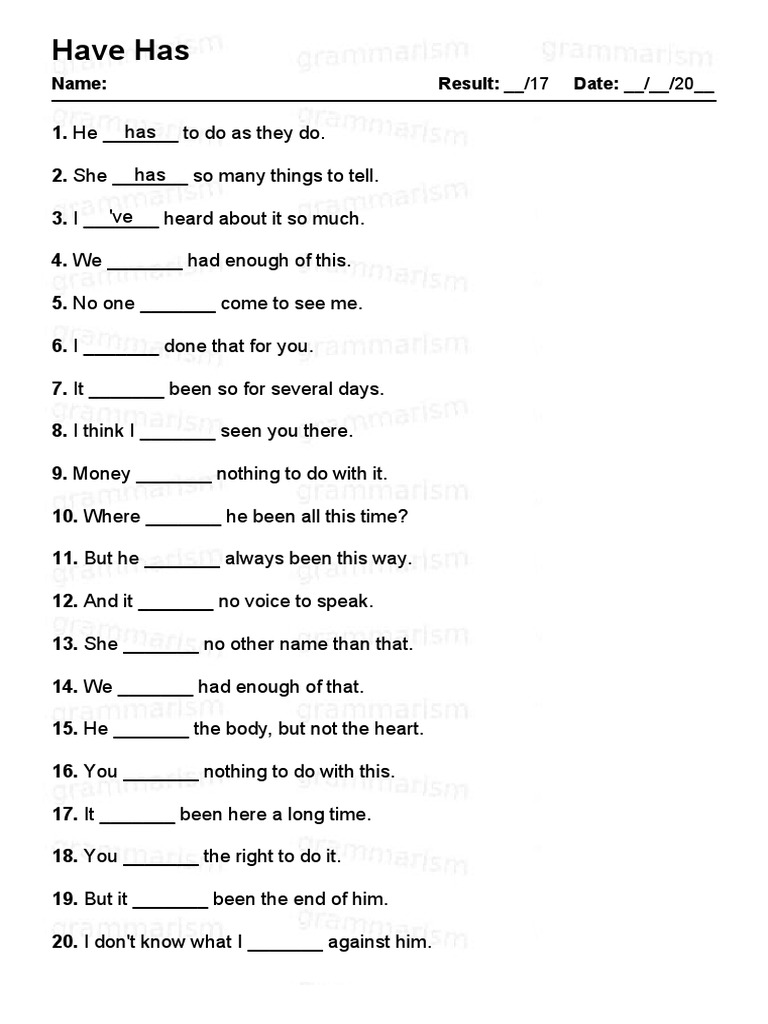Have Has Grammar Exercises | PDF | Foreign Language Studies