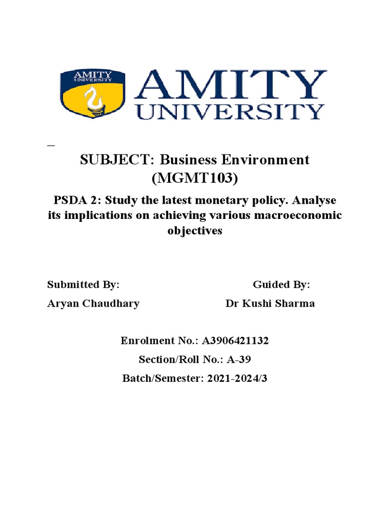 Aryan Chaudhary Be Psda 2 Pdf Reserve Bank Of India Monetary Policy 