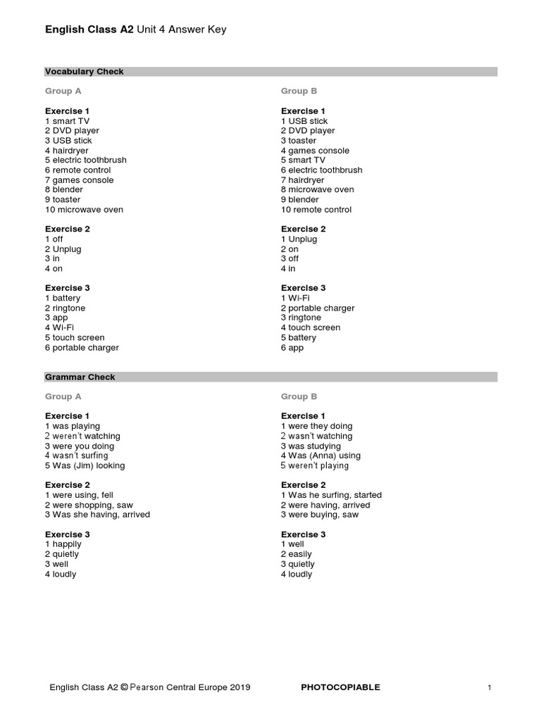 EC - A2 - Tests - Unit 4 Answer Key and Script | PDF