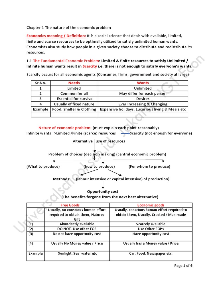 Chapter 1 The Nature of The Economic Problem | PDF | Cost Of Living | Economics