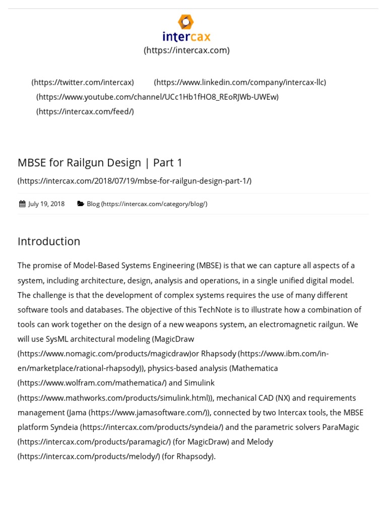 MBSE For Railgun Design - Part 1 - Intercax | PDF | Electrical Engineering | Physical Sciences