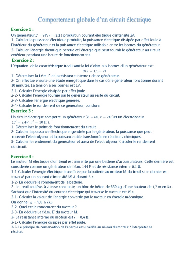 Comportement global d'un circuit électrique | PDF | Résistance ...