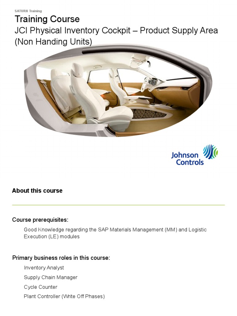 JCI Physical Inventory Cockpit - Product Supply Area (Non Handing Units ...