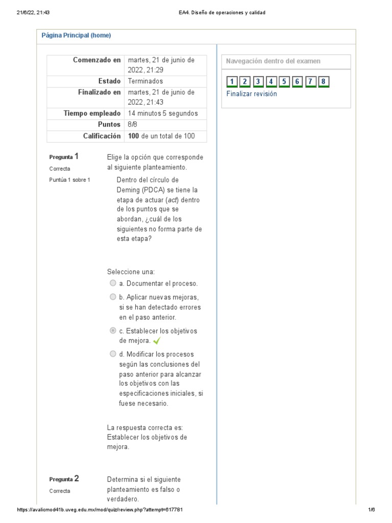 EA4. OK Diseño de Operaciones y Calidad EXAMEN | PDF | Calidad (comercial) | Diseño
