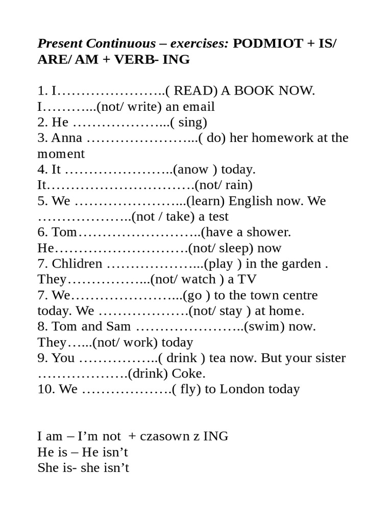 Present Continuous - Exercises | PDF