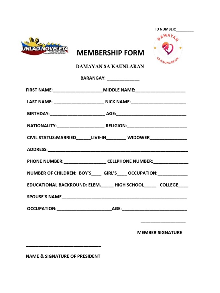 Damayan Membership Form Template | PDF | Politics | Social Science