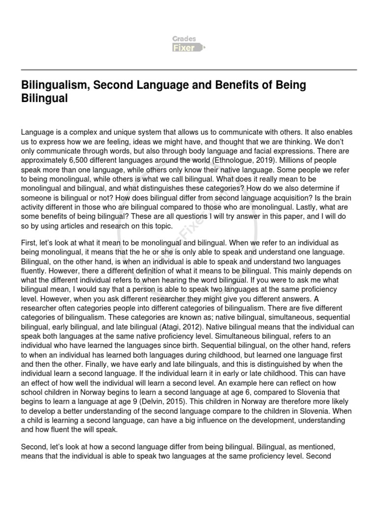 Bilingualism, Second Language and Benefits of Being Bilingual | PDF ...