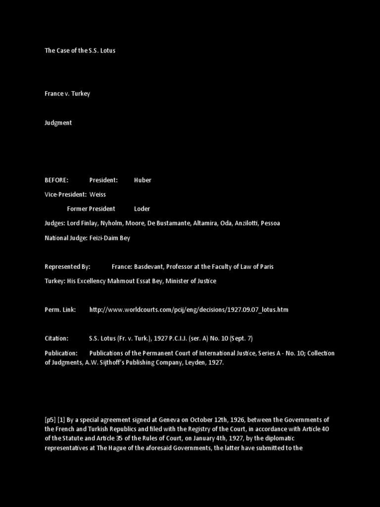 SS Lotus Case | PDF | Jurisdiction | International Law