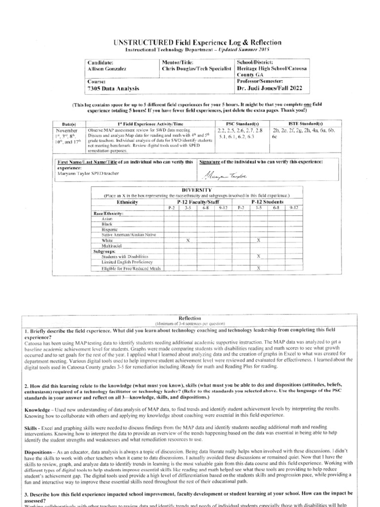 Gonzalez Allison Field Exp Log Itec7305 Fa22 | PDF