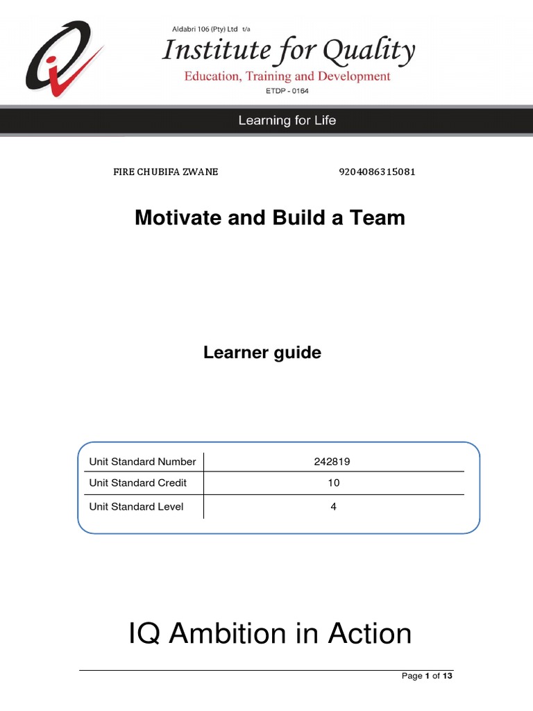 Workbook | PDF | Goal | Leadership