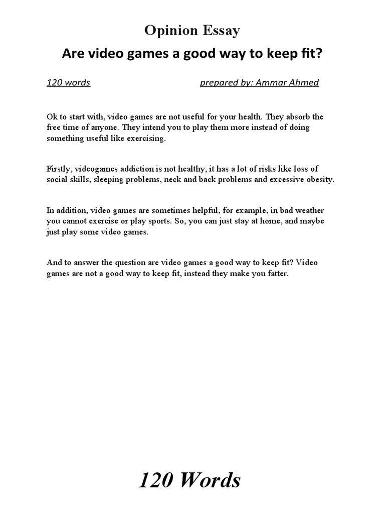 Video Games and Fitness: An Opinion Essay | PDF