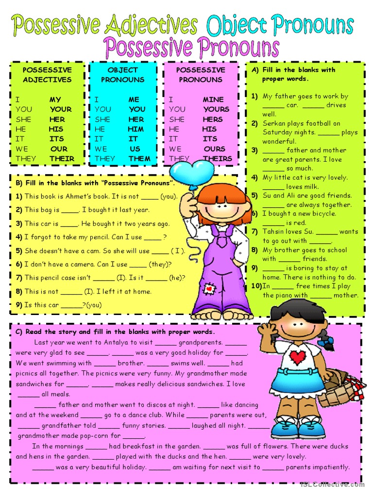 Subject&object Pronouns-Possessive Adjectives | PDF | Linguistic ...