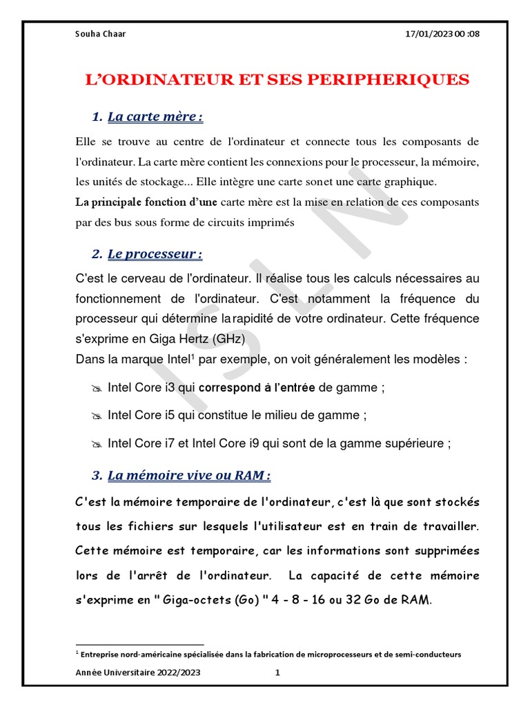 Activité1 c3.1 Correction | PDF | Mémoire (informatique) | Électrotechnique