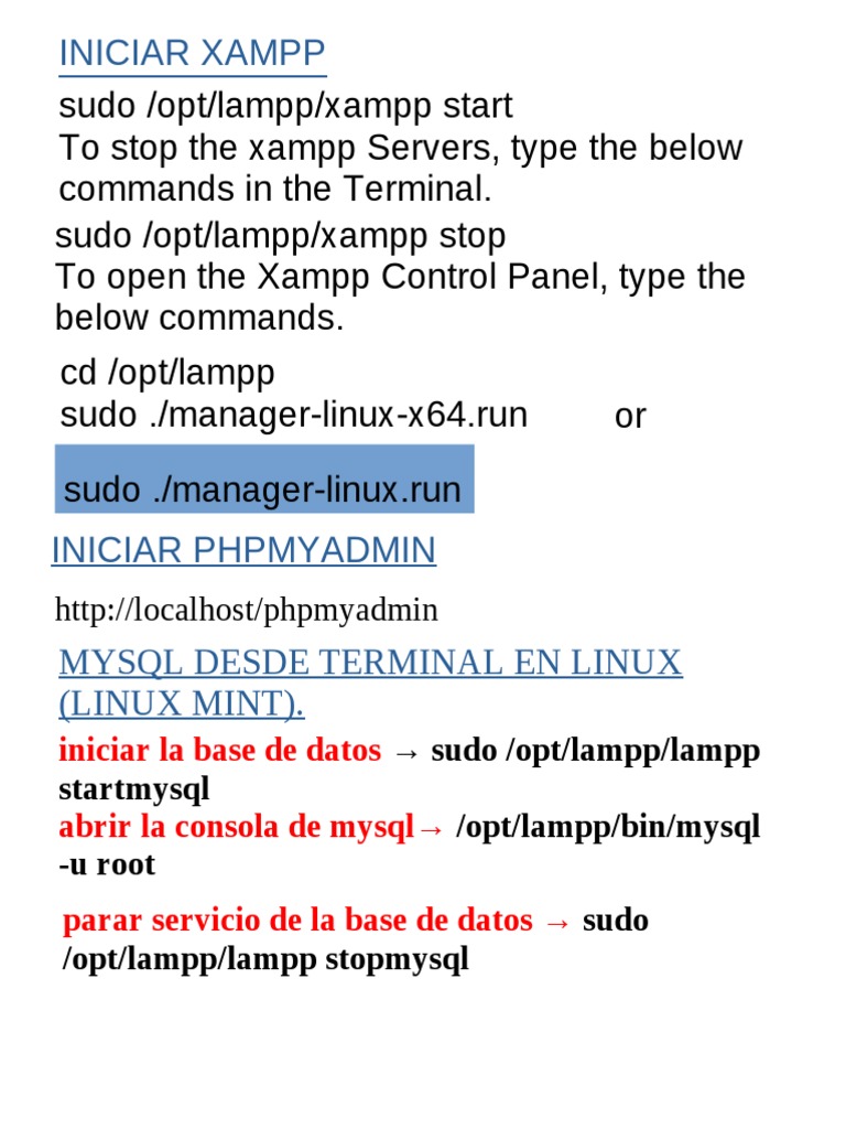 Guía para Iniciar y Detener XAMPP en Linux | PDF | Informática