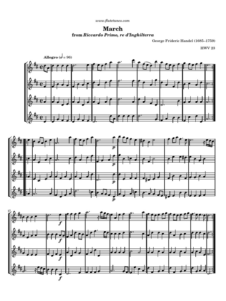 Handel, Marche (Flute Quartet) | PDF | George Frideric Handel