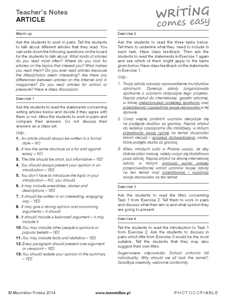 Matura 2015 TN Writing Comes Easy 2-1 | PDF