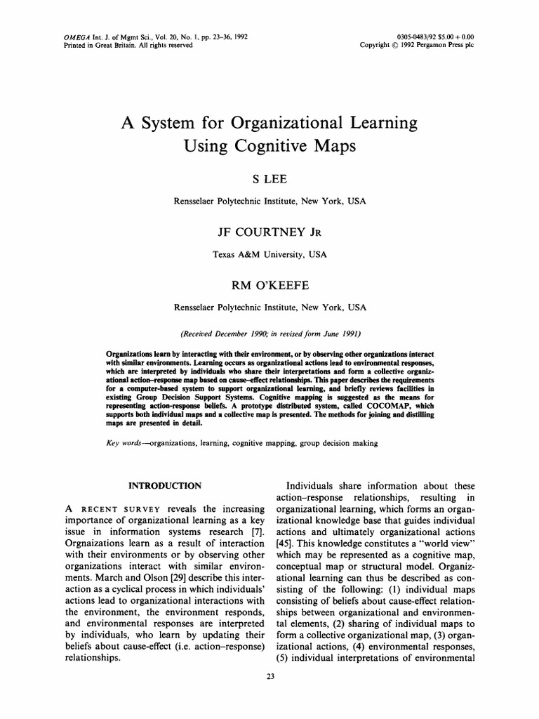 A System For Oganizational Learning Using Cognitive Maps | PDF | Information | System
