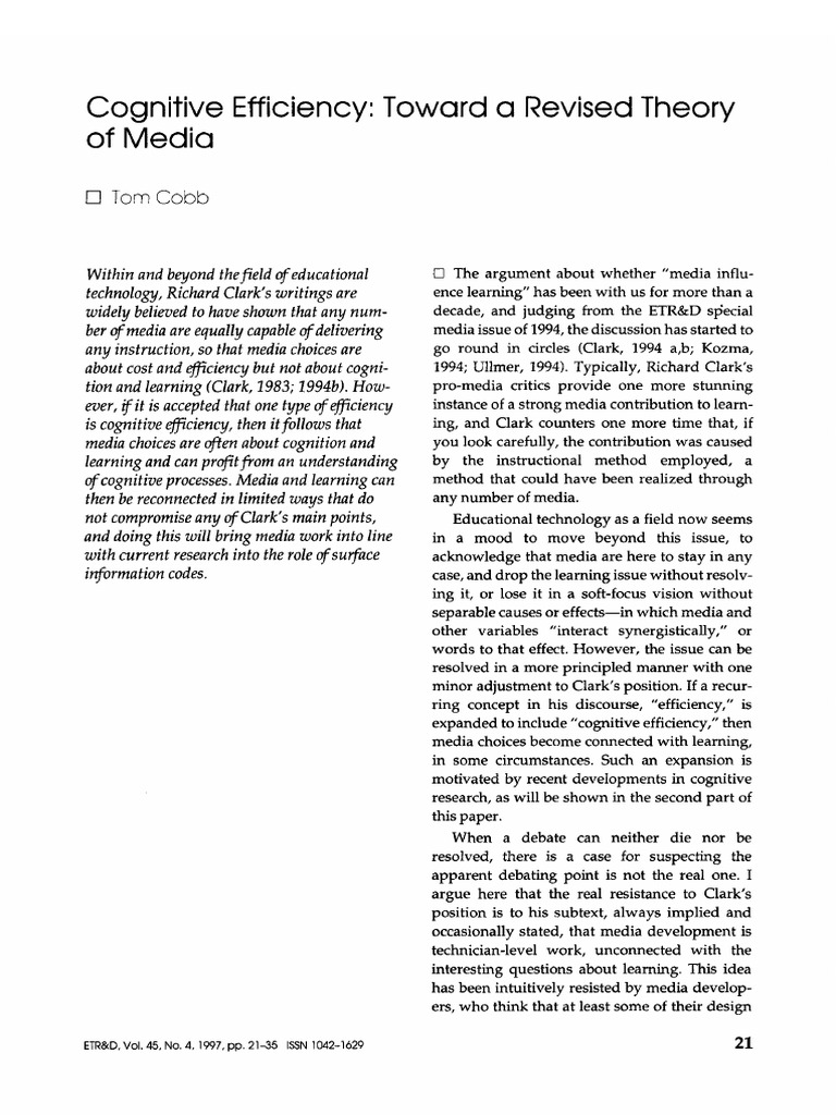 Cognitive Efficiency - Toward A Revised Theory of Media | PDF ...