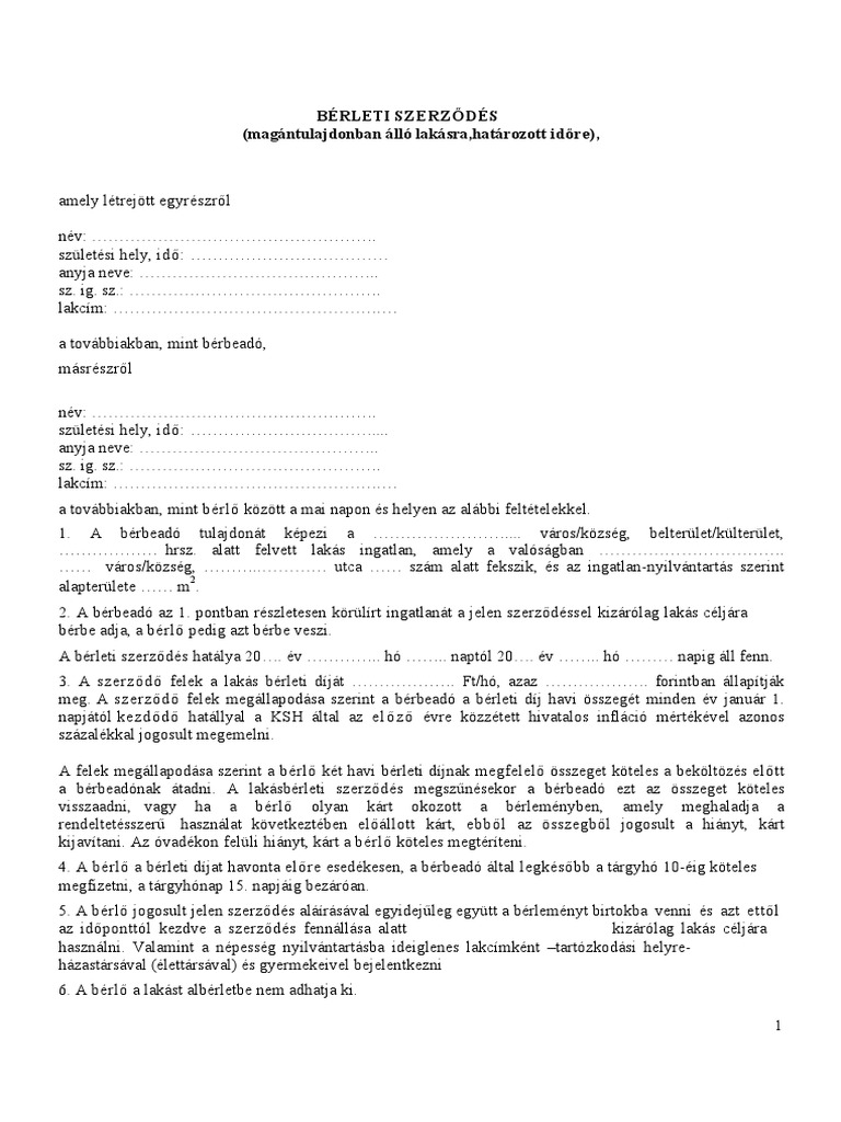 BÉRLETI SZERZŐDÉS Jó | PDF