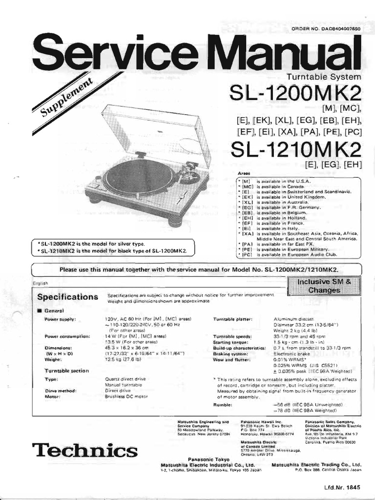 Technics SL 1210 - Mk2 Service Manual | PDF