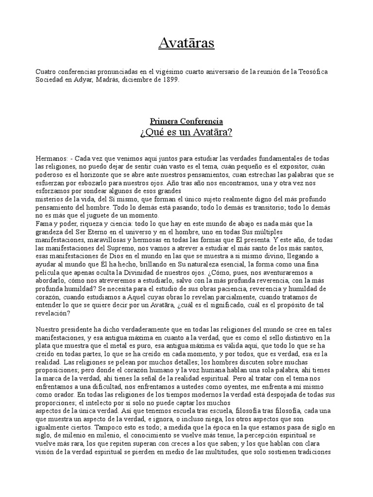 Avataras - Annie Besant | PDF | Verdad | Amor