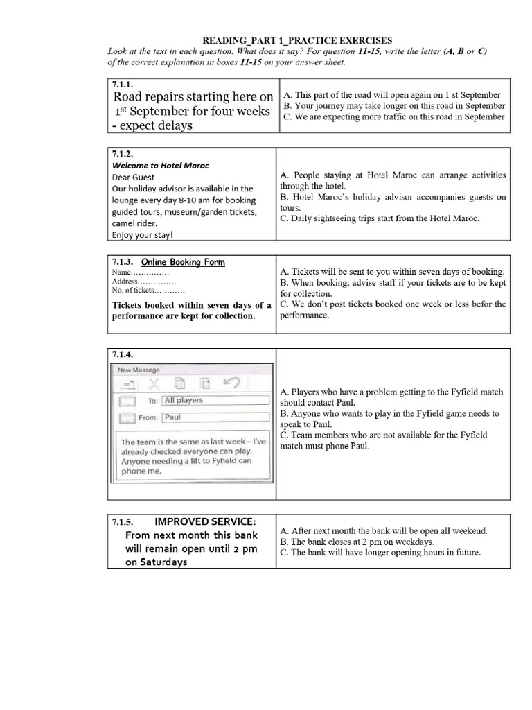 B1-READING - Part 1 PRACTICE EXERCISES - G I SV | PDF