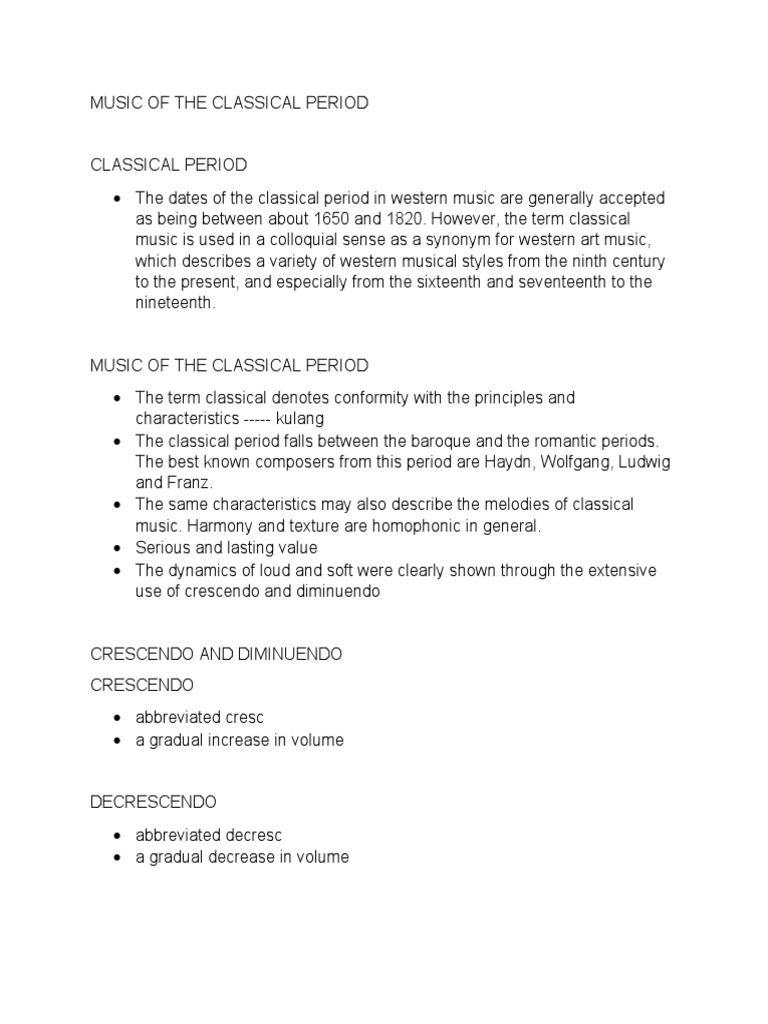 Music of The Classical Period | PDF | Classical Period (Music ...