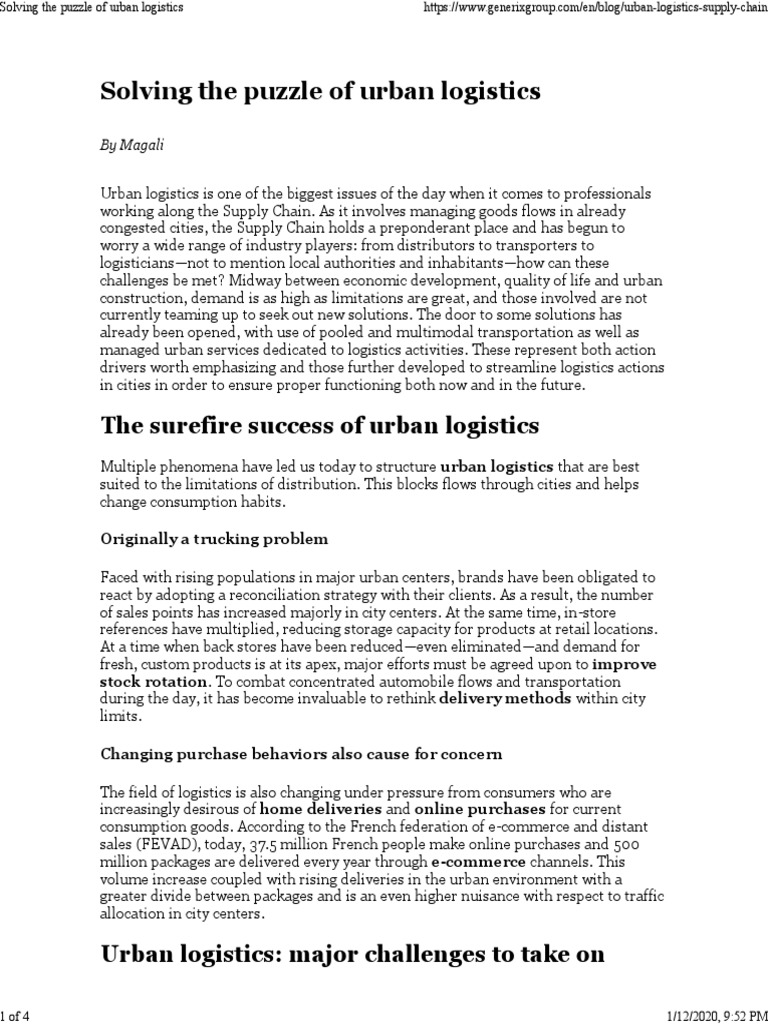 Solving The Puzzle of Urban Logistics | PDF | Logistics | Transport