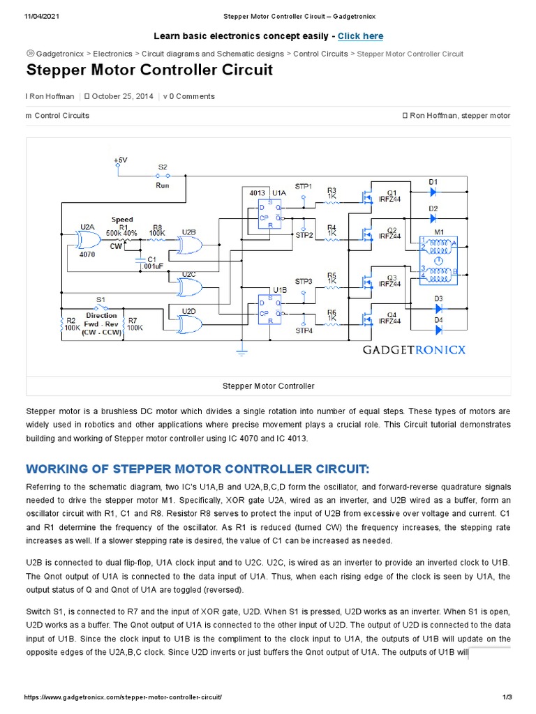 Stepper Motor Controller Circuit - Gadgetronicx | PDF | Electronic ...