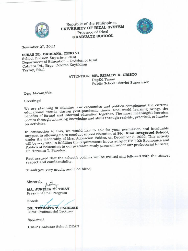 Letter To PSDS-School Visit | PDF