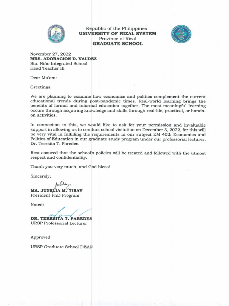 Letter To The School Head Pdf