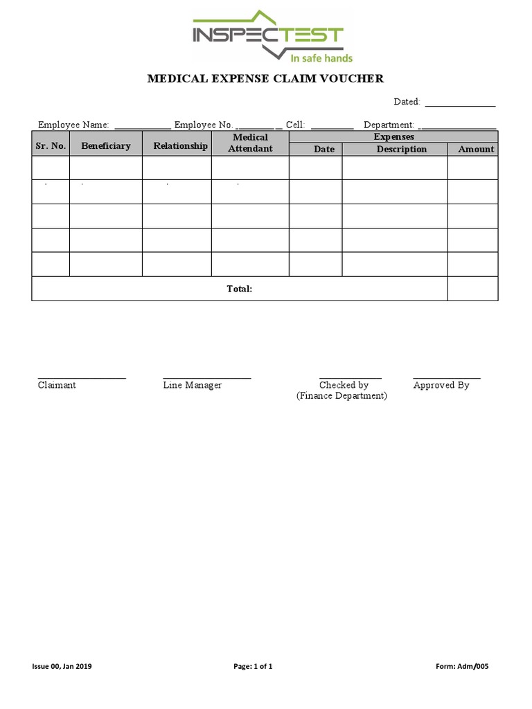 Adm-005, Issue 00, Medical Expense Claim Voucher | PDF