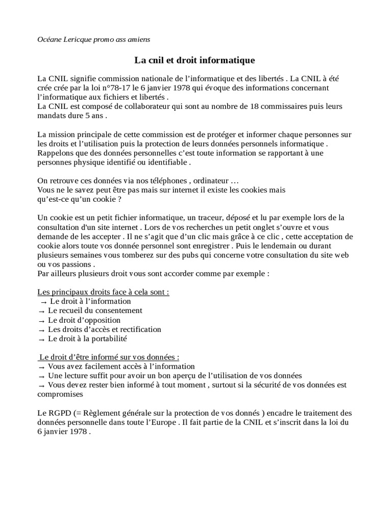 Fiche Synthèse Sur La CNIL | PDF | Ordinateurs