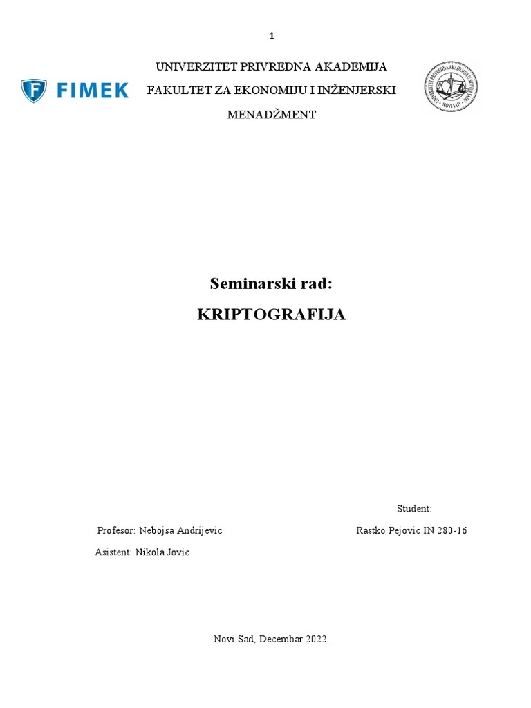 Rastko Pejovic Kriptografija | PDF