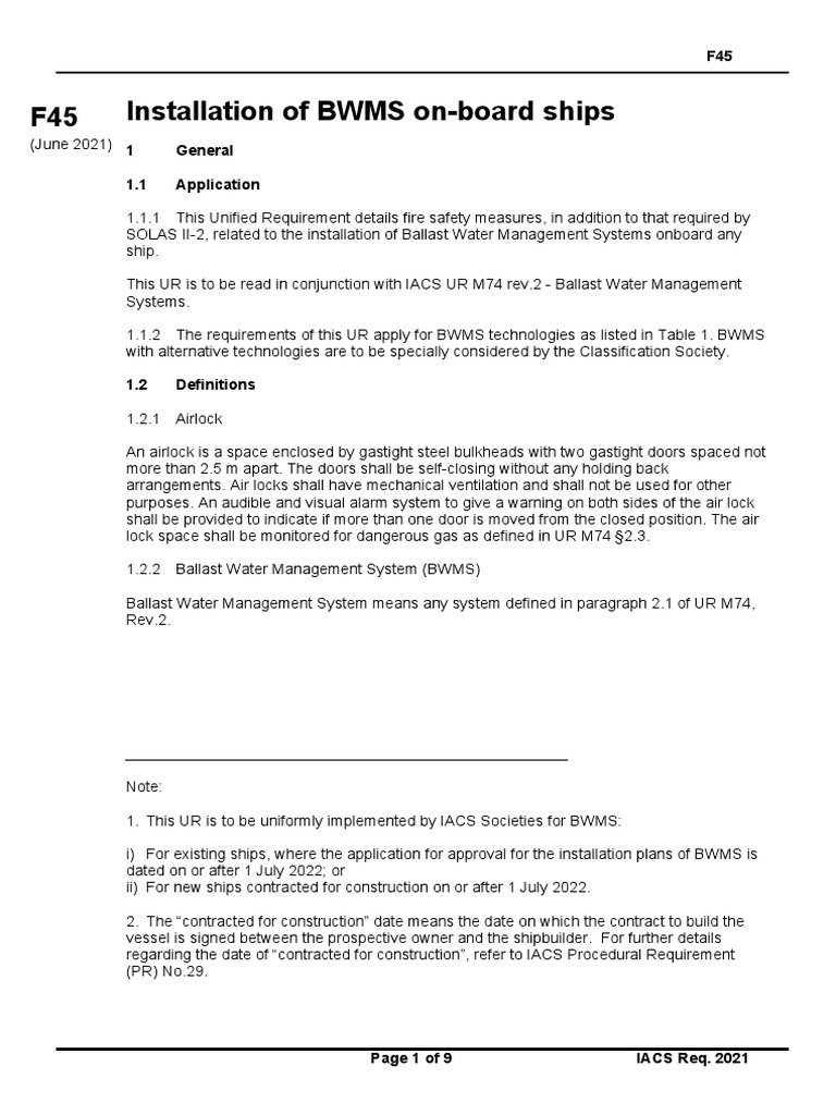 F45 Installation of BWMS On-Board Ships | PDF | Ventilation ...
