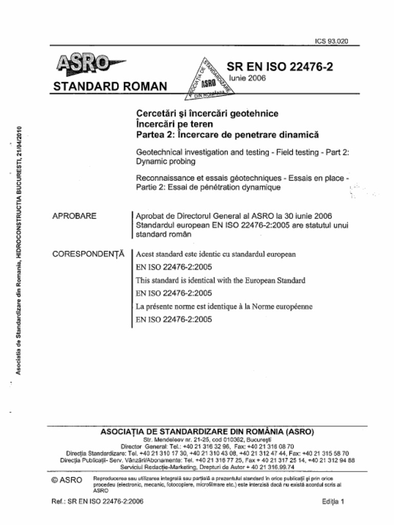 SR EN ISO 22476-2-2006 Penetrare Dinamica | PDF