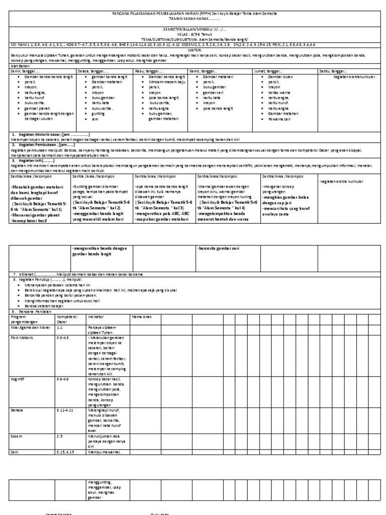 RPPH Seri Asyik Belajar Tematik Alam Semesta 5-6 Tahun | PDF RPPH Seri Asyik Belajar Tematik Alam Semesta 5-6 Tahun | PDF