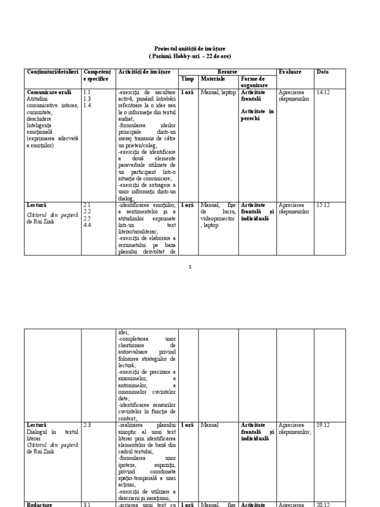 Planificare Unitate VI | PDF