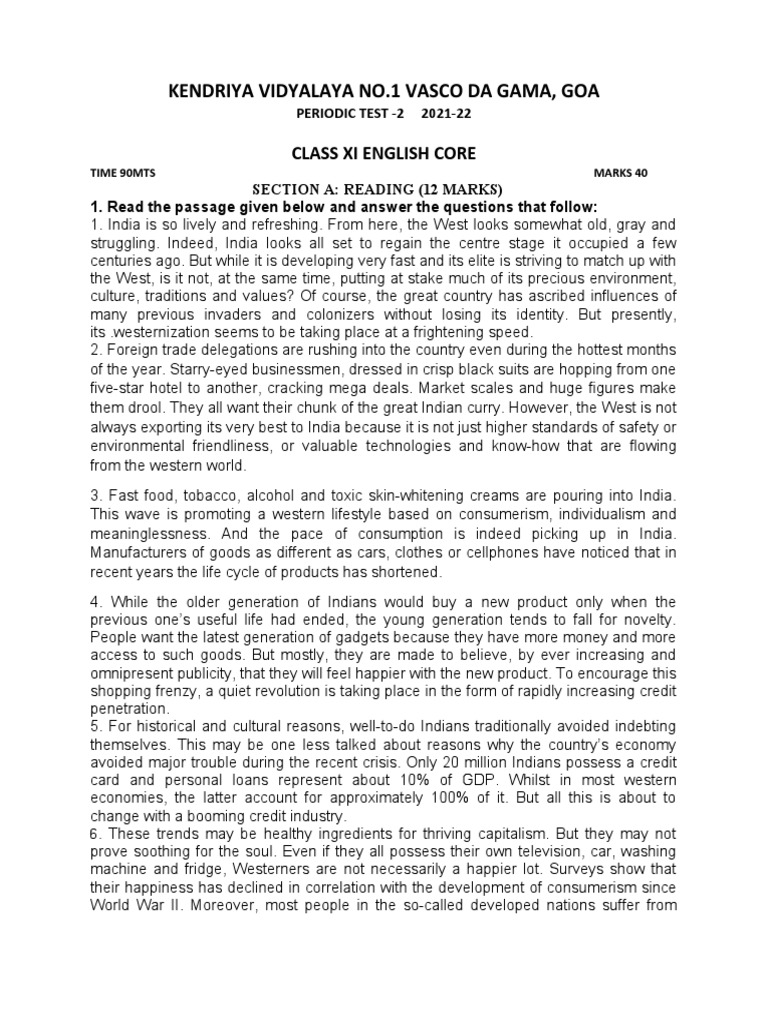 Periodic Test 2 Class Xi | PDF | Consumerism | Sustainability