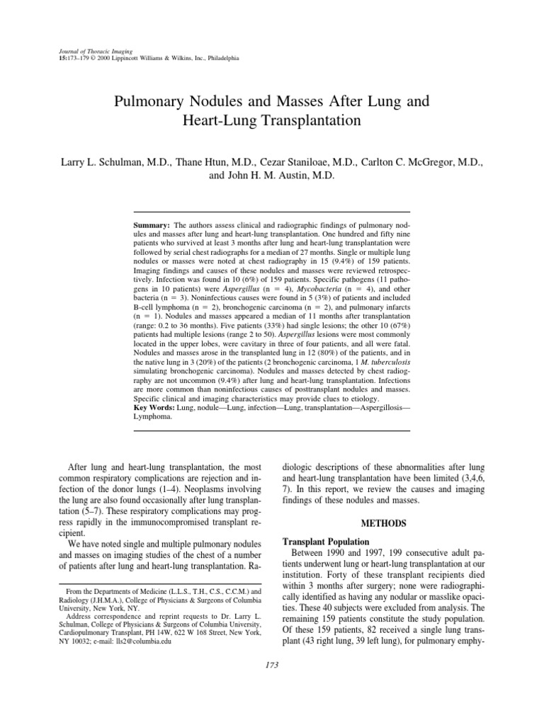 Pulmonary Nodules and Masses After Lung and Heart-Lung Transplantation ...
