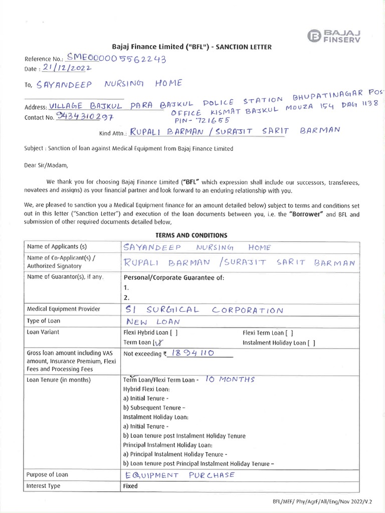 Sanction Letter of Loan | PDF