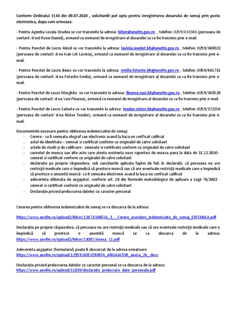 Instructiuni Privind Solicitarea Si Acordarea Ind de Somaj Prin Posta ...