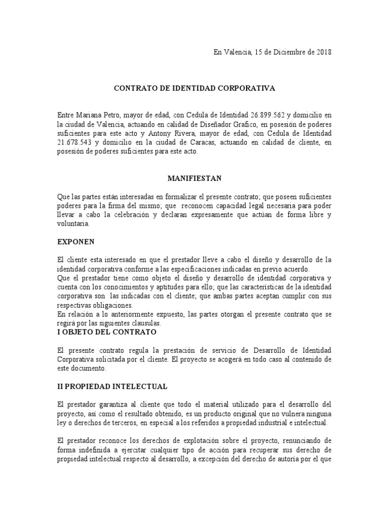 Contrato de Identidad Corporativa | PDF | Propiedad intelectual