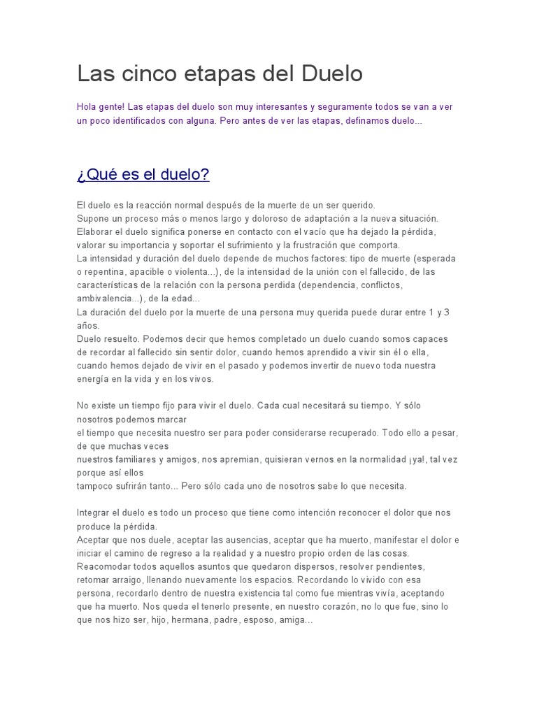 Las Cinco Etapas Del Duelo | PDF | Dolor | Ira