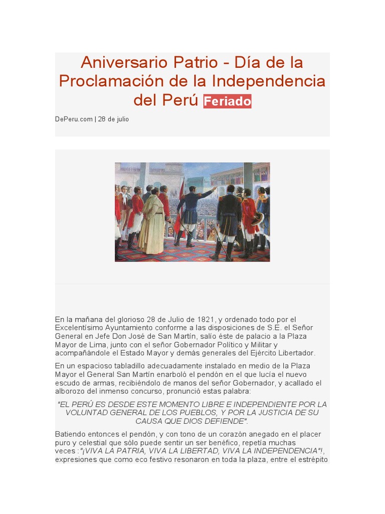 Día de La Proclamación de La Independencia Del Perú | PDF | Perú | América del Sur