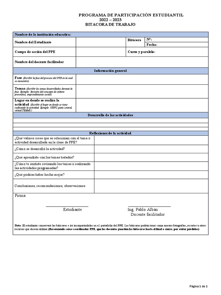 BITACORA para Llenar | PDF