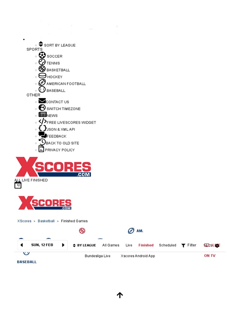 Finished Basketball Results - XSCORES | PDF | Sports | Sports Leagues