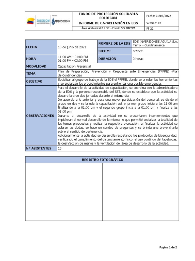 FT 22 - Informe de Capacitación - V2 | PDF